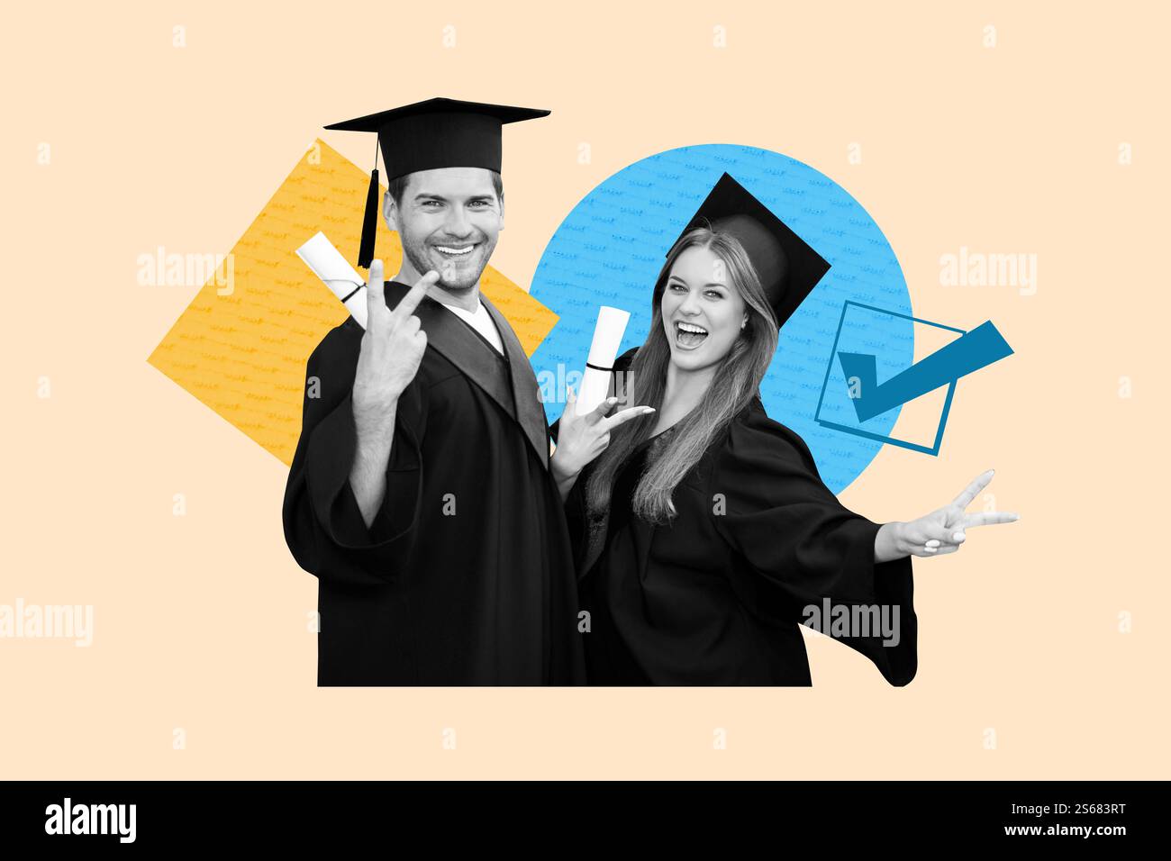 Trend artwork composite banner 3D photo collage of graduation couple ...