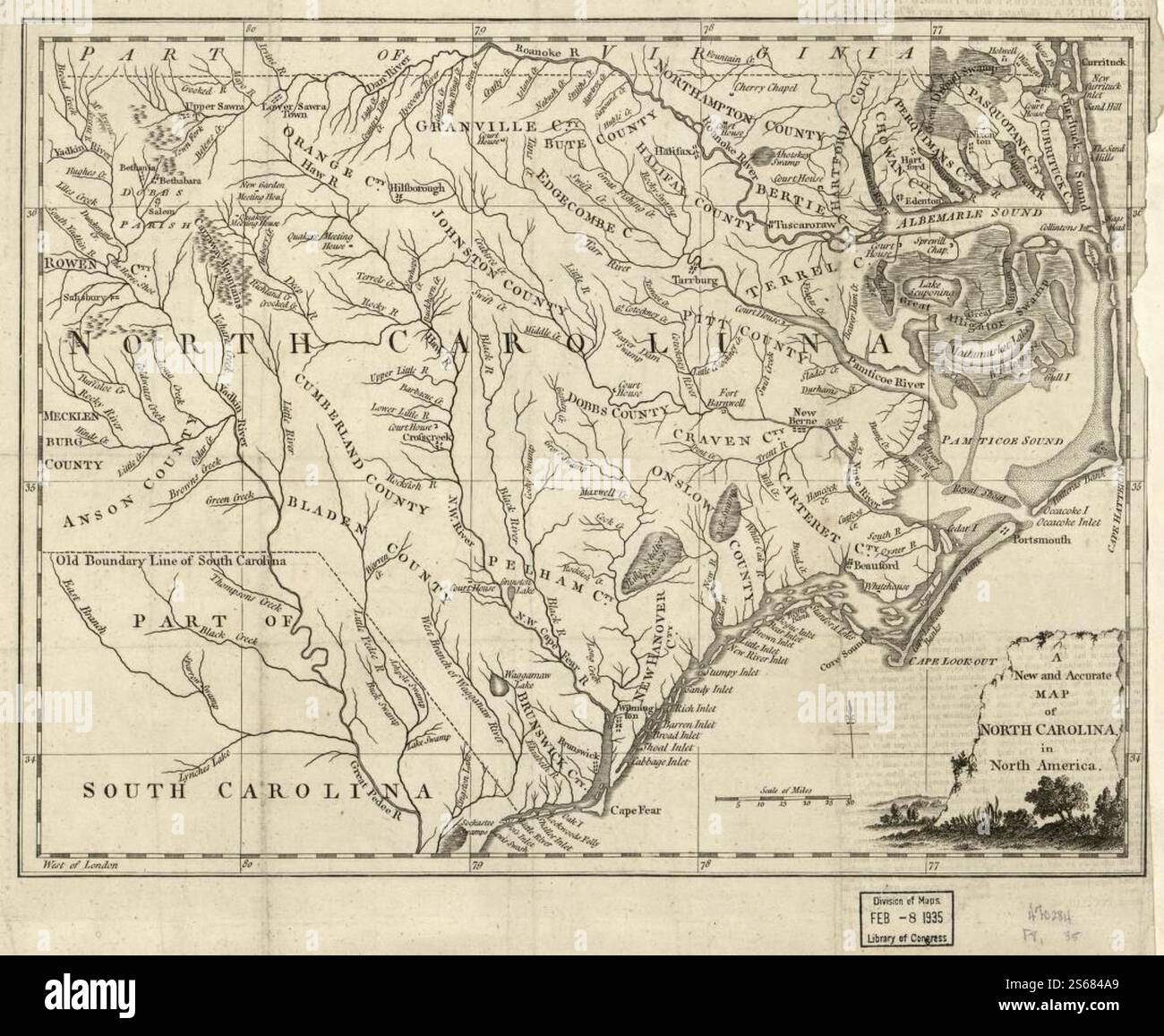 A new and accurate map of North Carolina in North America. 1779 Stock ...