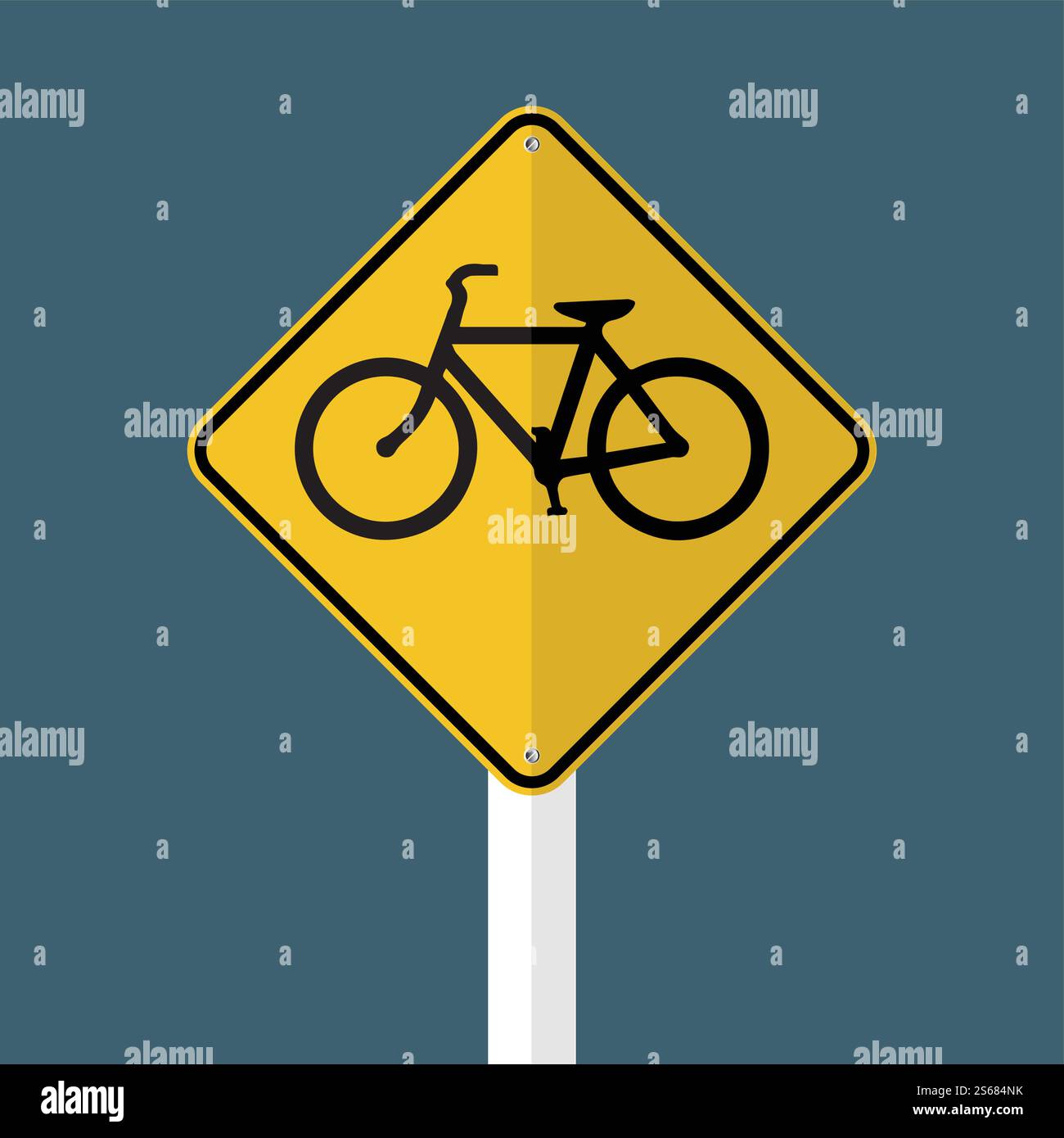 Bicycle Traffic Warning Sign isolated on grey sky background.Vector ...