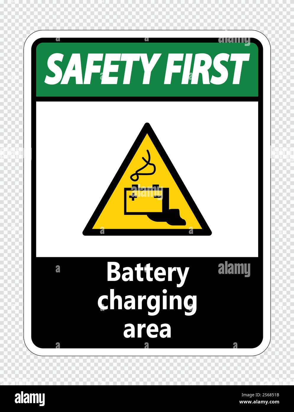 Safety first battery charging area Sign on transparent background ...