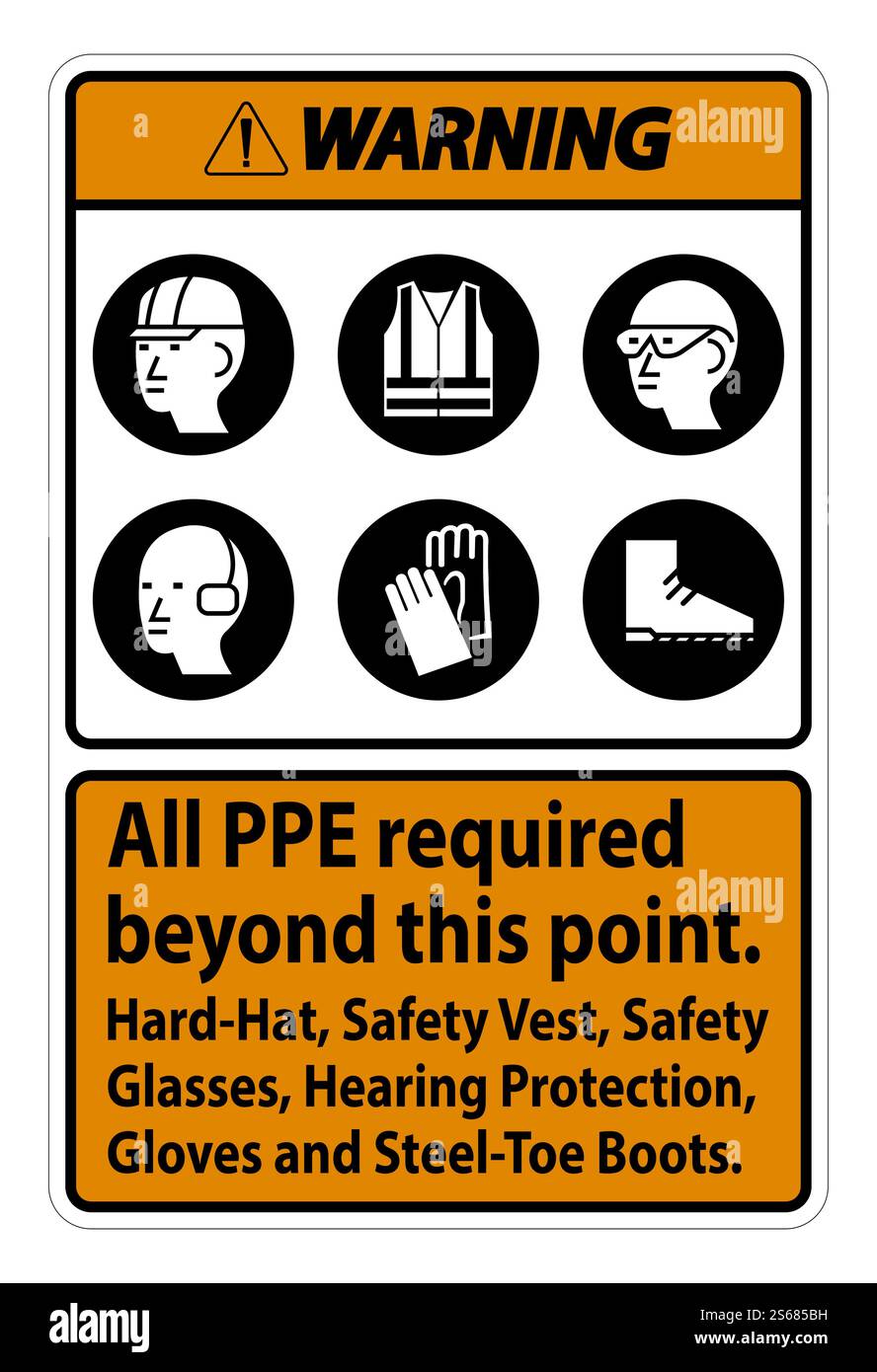 Warning PPE Required Beyond This Point. Hard Hat, Safety Vest, Safety ...