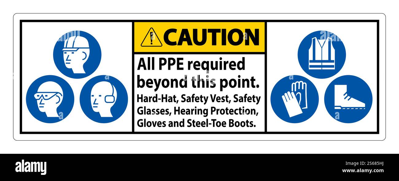 Caution PPE Required Beyond This Point. Hard Hat, Safety Vest, Safety ...