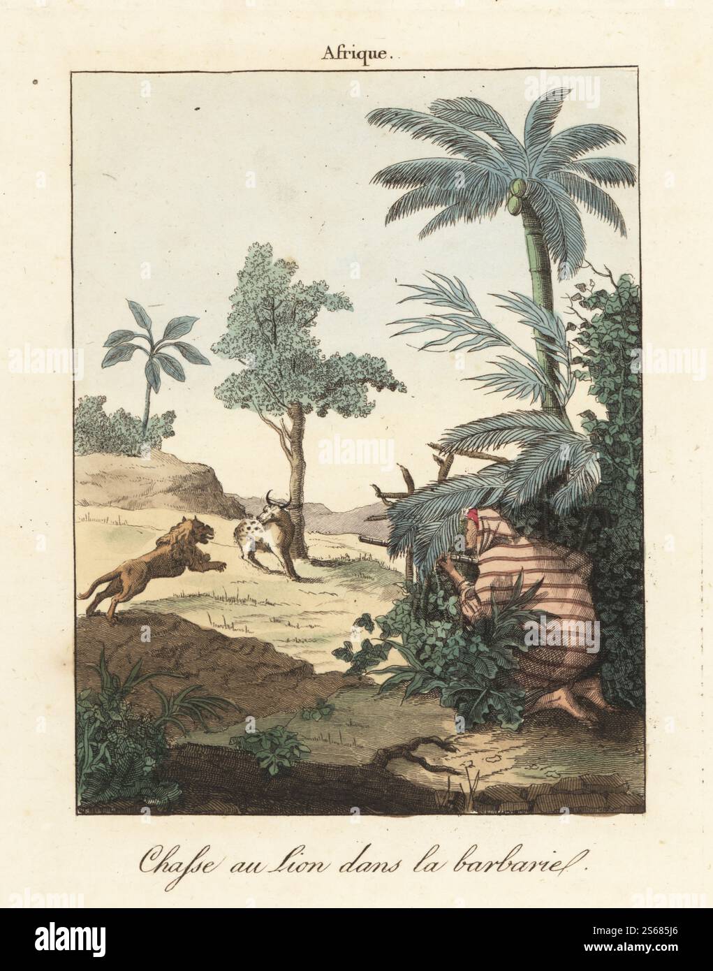 A Berber man hunting a lion in the Barbary States, Tunisia and Algeria ...