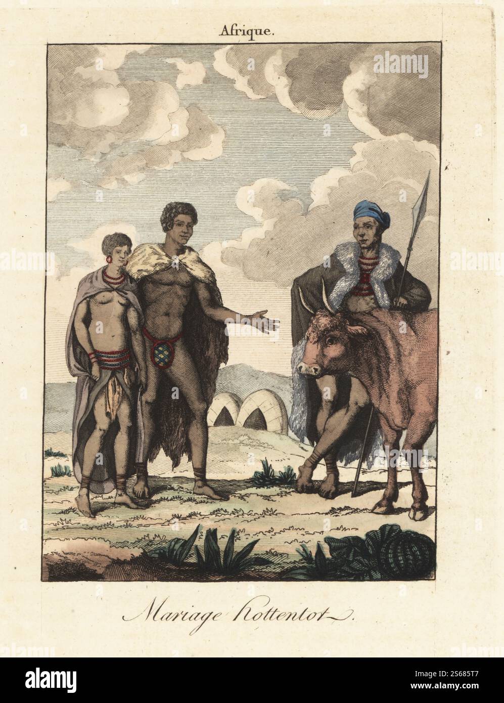 Marriage among the Xhosa, South Africa. The bride and groom in cow-hide ...