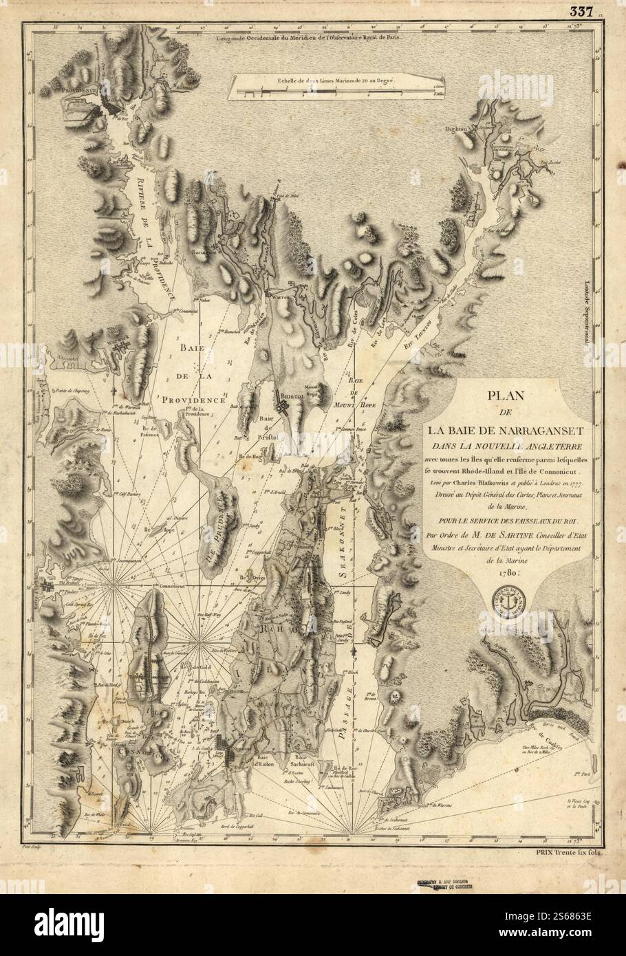 Plan de la baie de Narraganset dans la Nouvelle Angleterre avec toutes ...