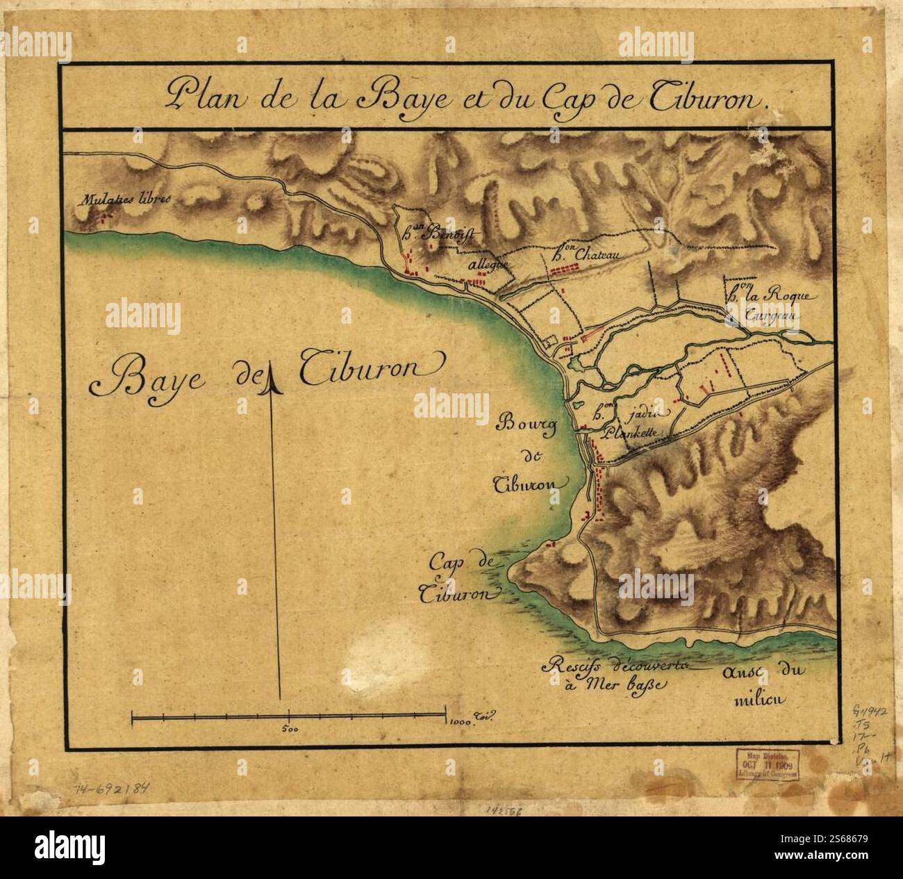 Plan de la baye et du cap de Tiburon. 1700 Stock Photo - Alamy