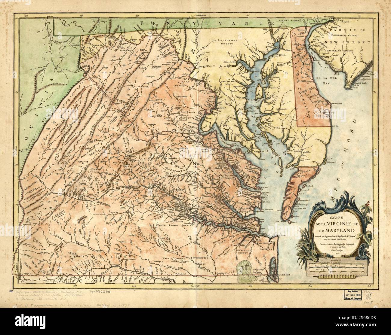 Carte de la Virginie et du Maryland. 1757 by Robert de Vaugondy Gilles ...