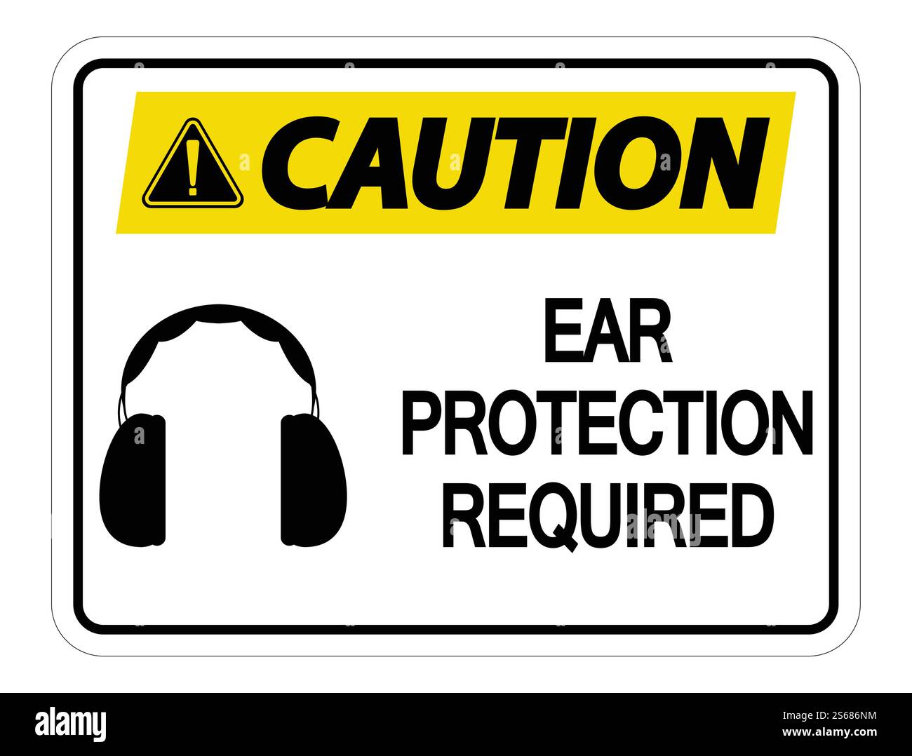 Caution Ear Protection Required Wall Sign on white background,vector ...
