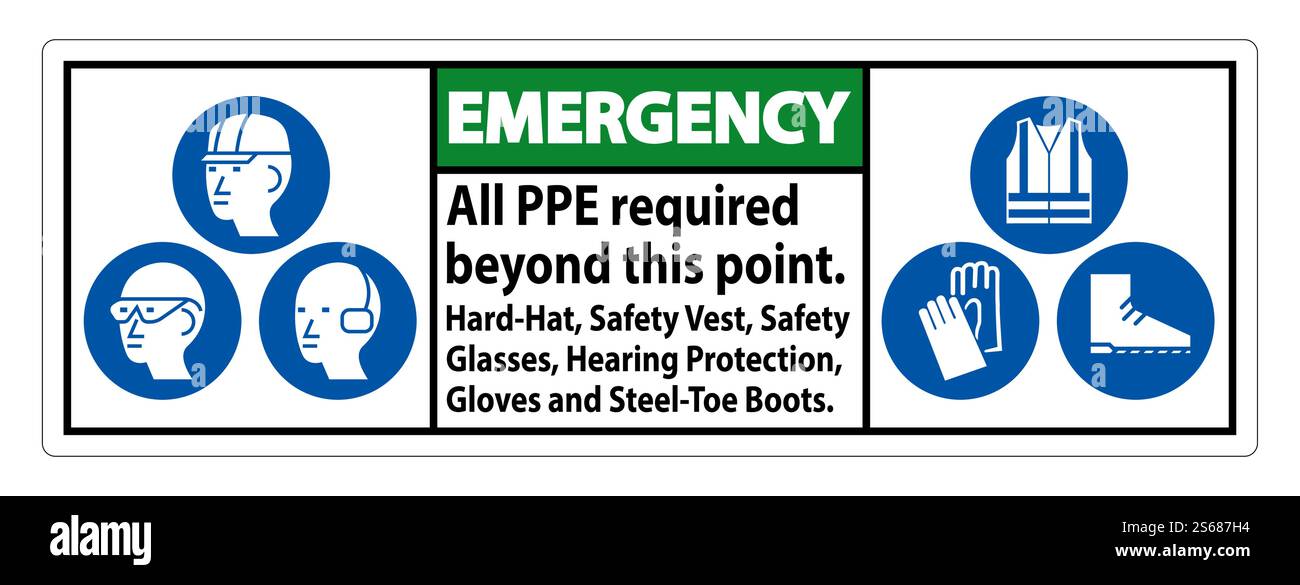 Emergency PPE Required Beyond This Point. Hard Hat, Safety Vest, Safety ...