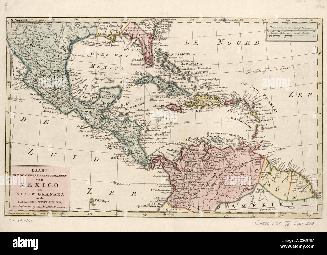 Kaart van de onderdoningschappen van Mexico en Nieuw Granada in de ...