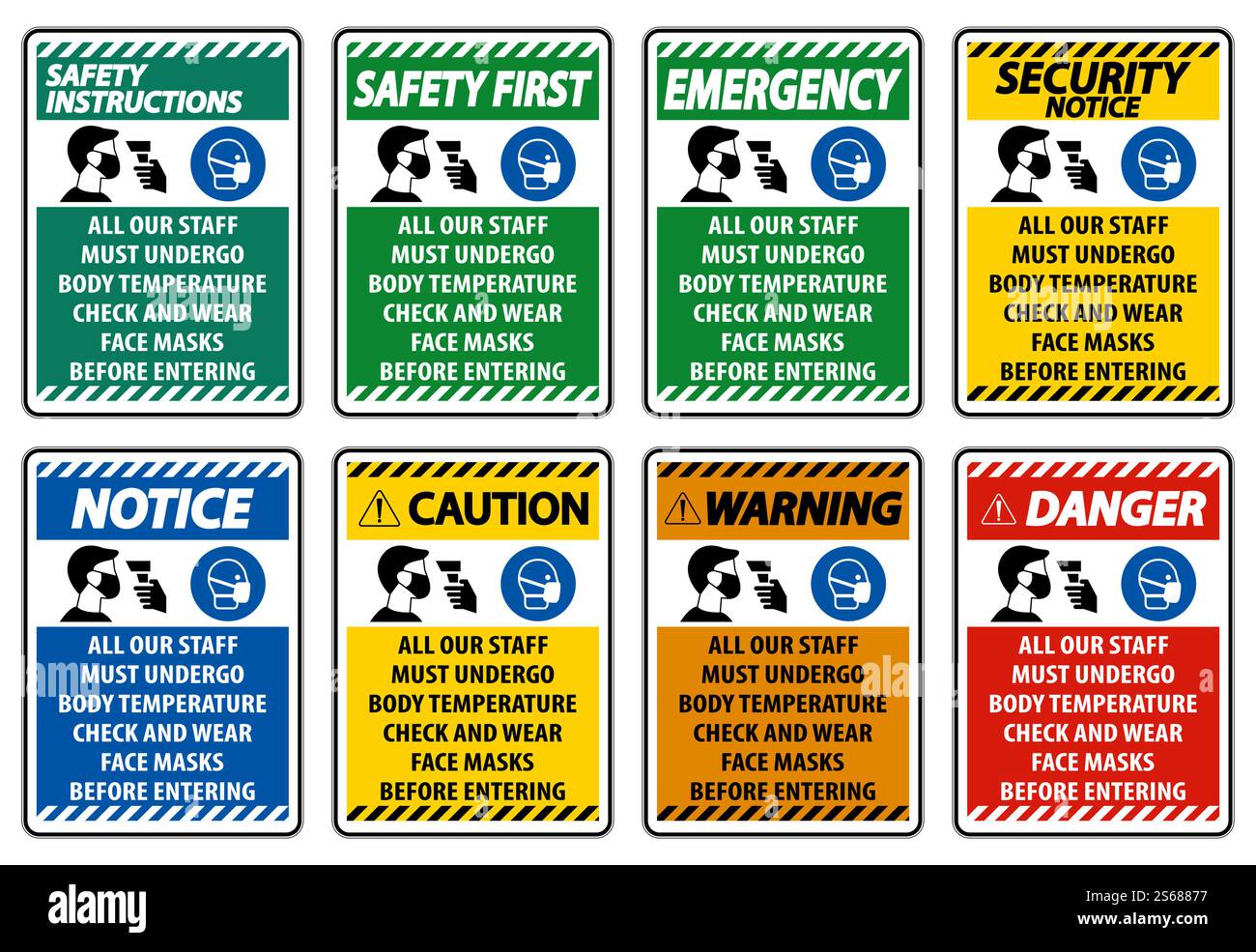 Staff Must Undergo Temperature Check Sign on white background Stock ...