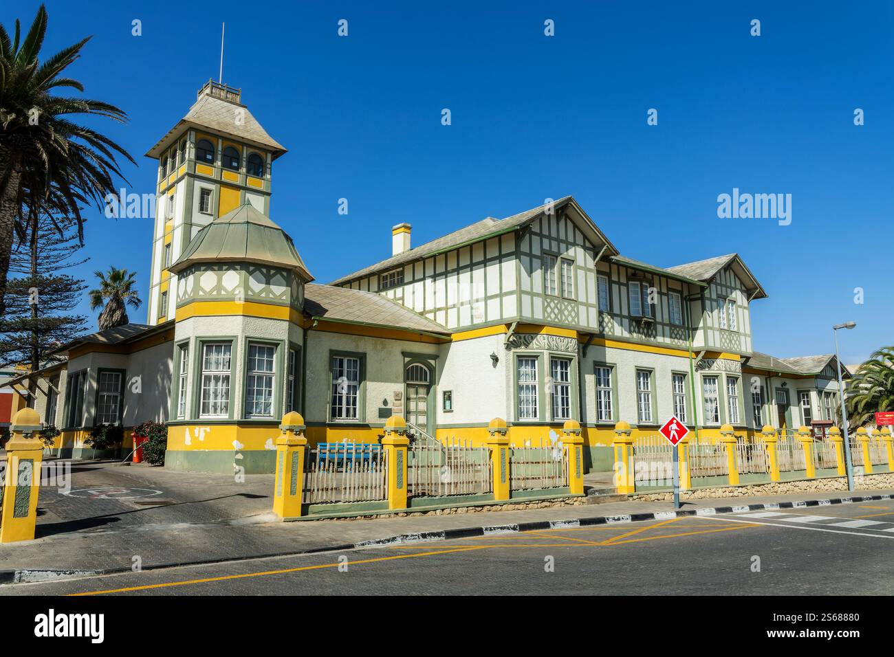 Old german historical building, colonial architecture in Swakopmund ...