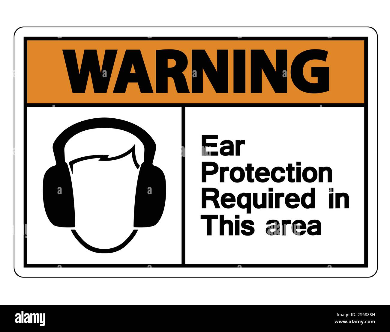 Warning Ear Protection Required In This Area Symbol Sign on white ...