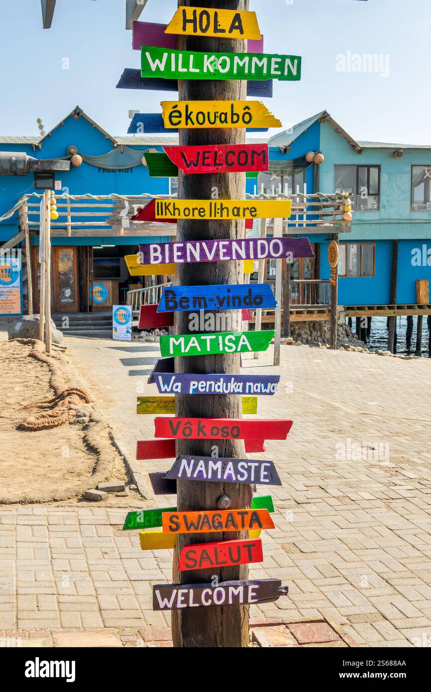 Colorful signs with the word Welcome written in different languages in ...