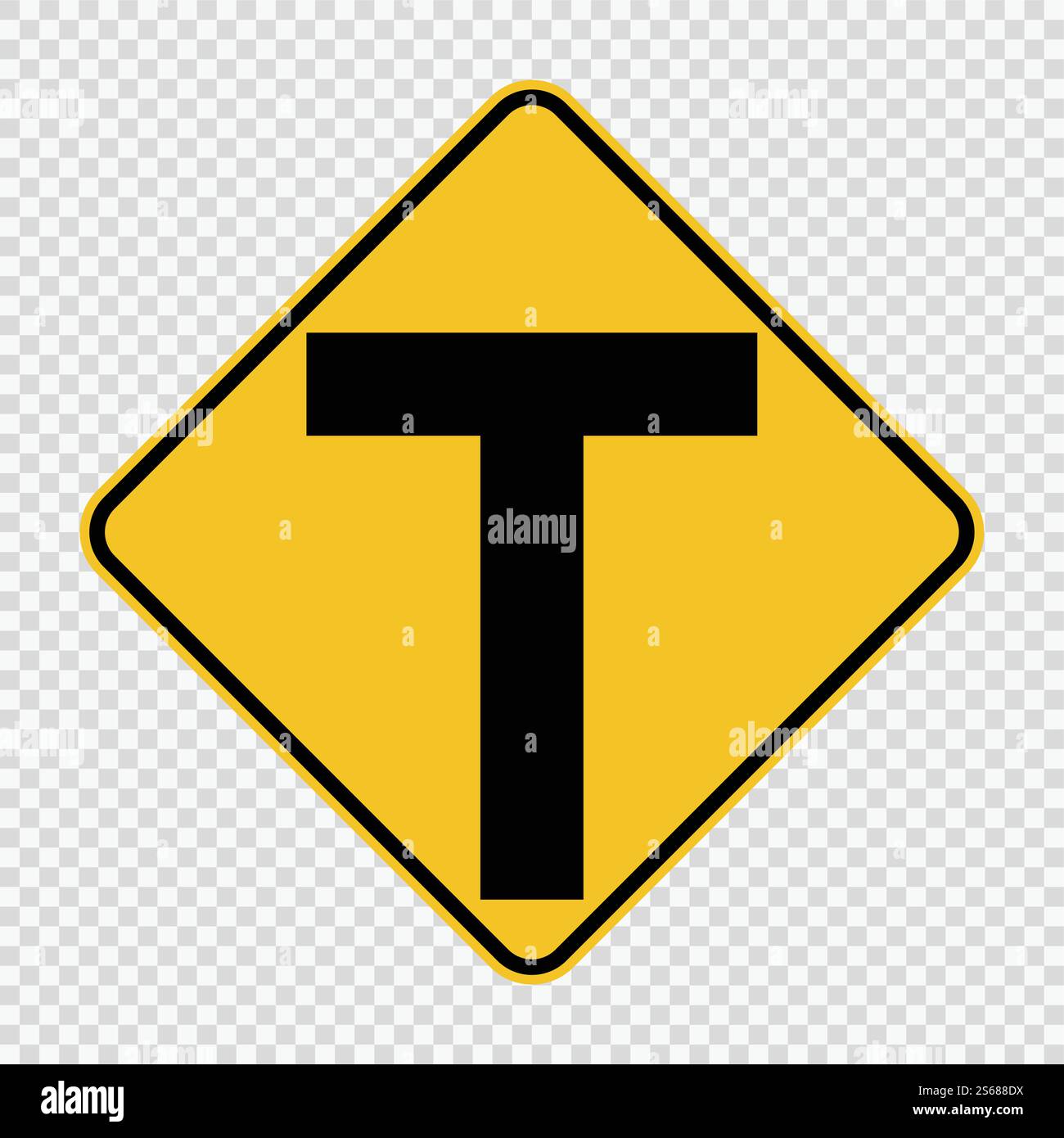 Junction ahead,The main intersection is T-shaped. sign on transparent background,vector ...