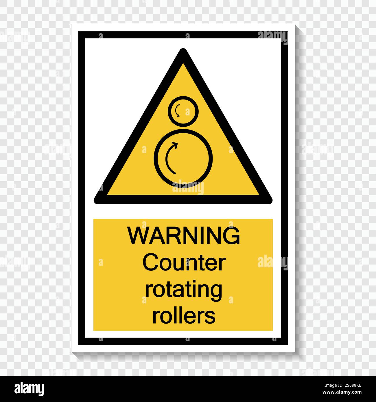 Symbol Warning counter rotating rollers sign label on transparent ...