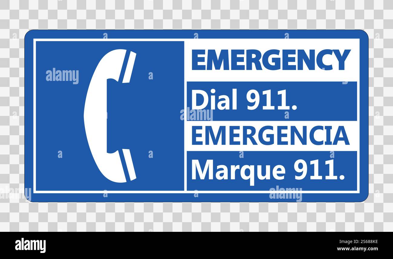 Bilingual Emergency Dial 911 Sign on transparent background,vector ...