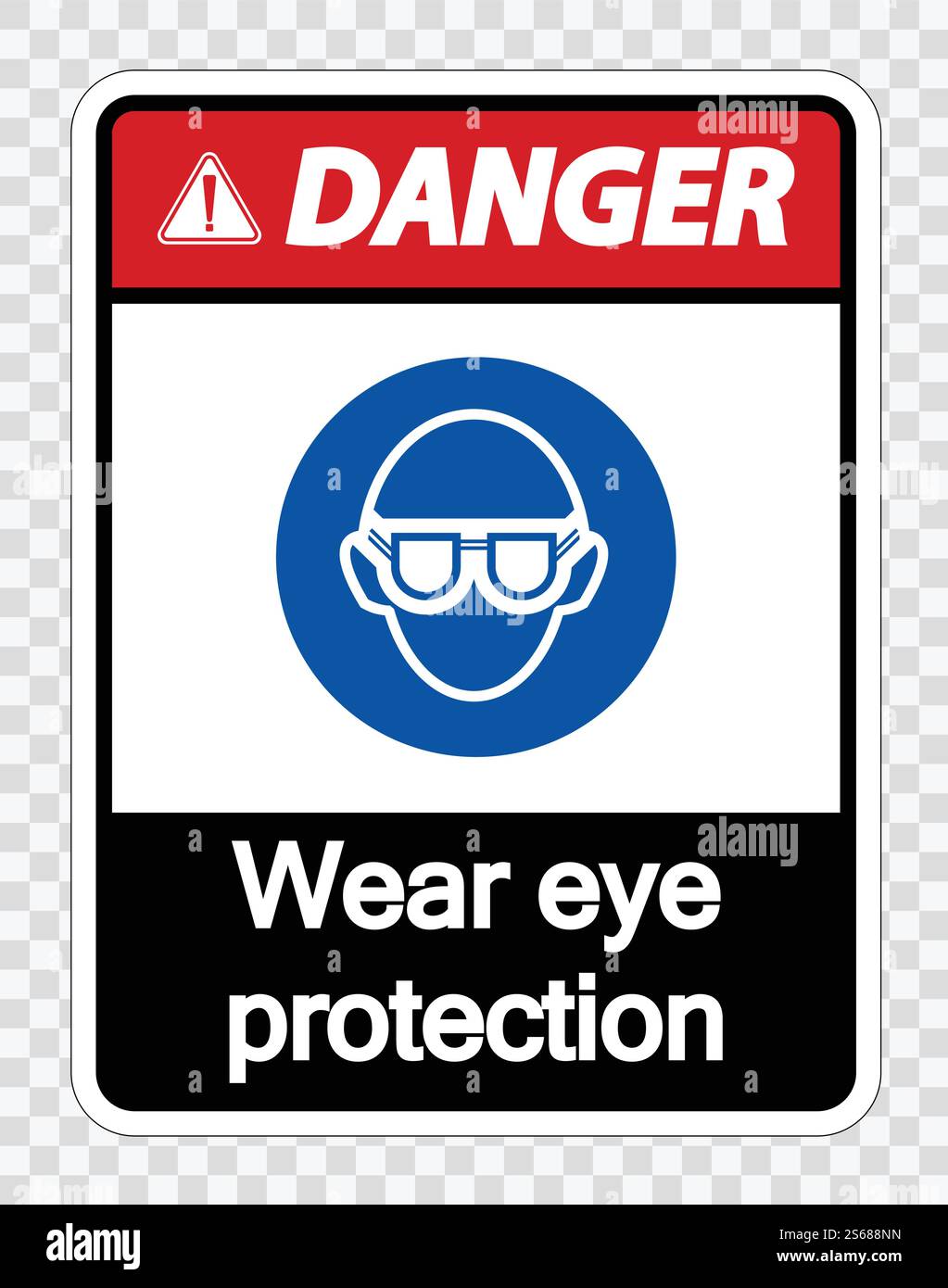 Danger Wear eye protection on transparent background,vector ...