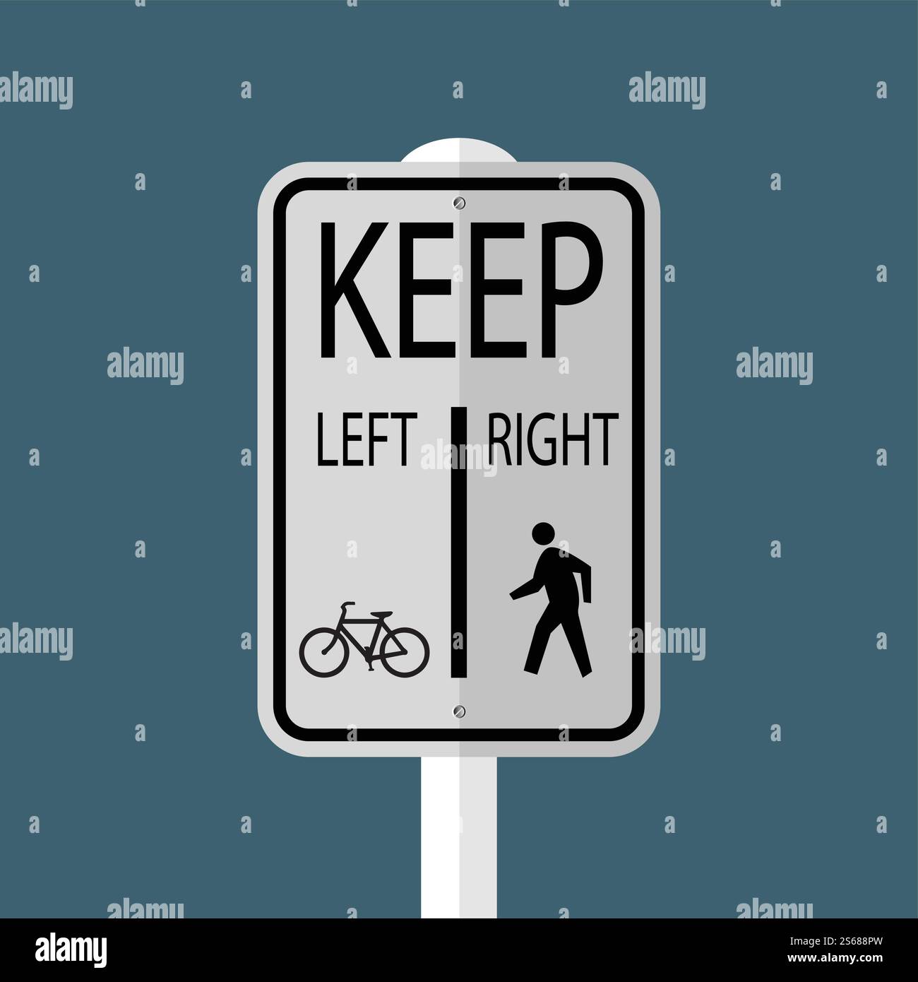Bicycles Keep Left Pedestrians Keep Right Sign isolated on grey sky ...