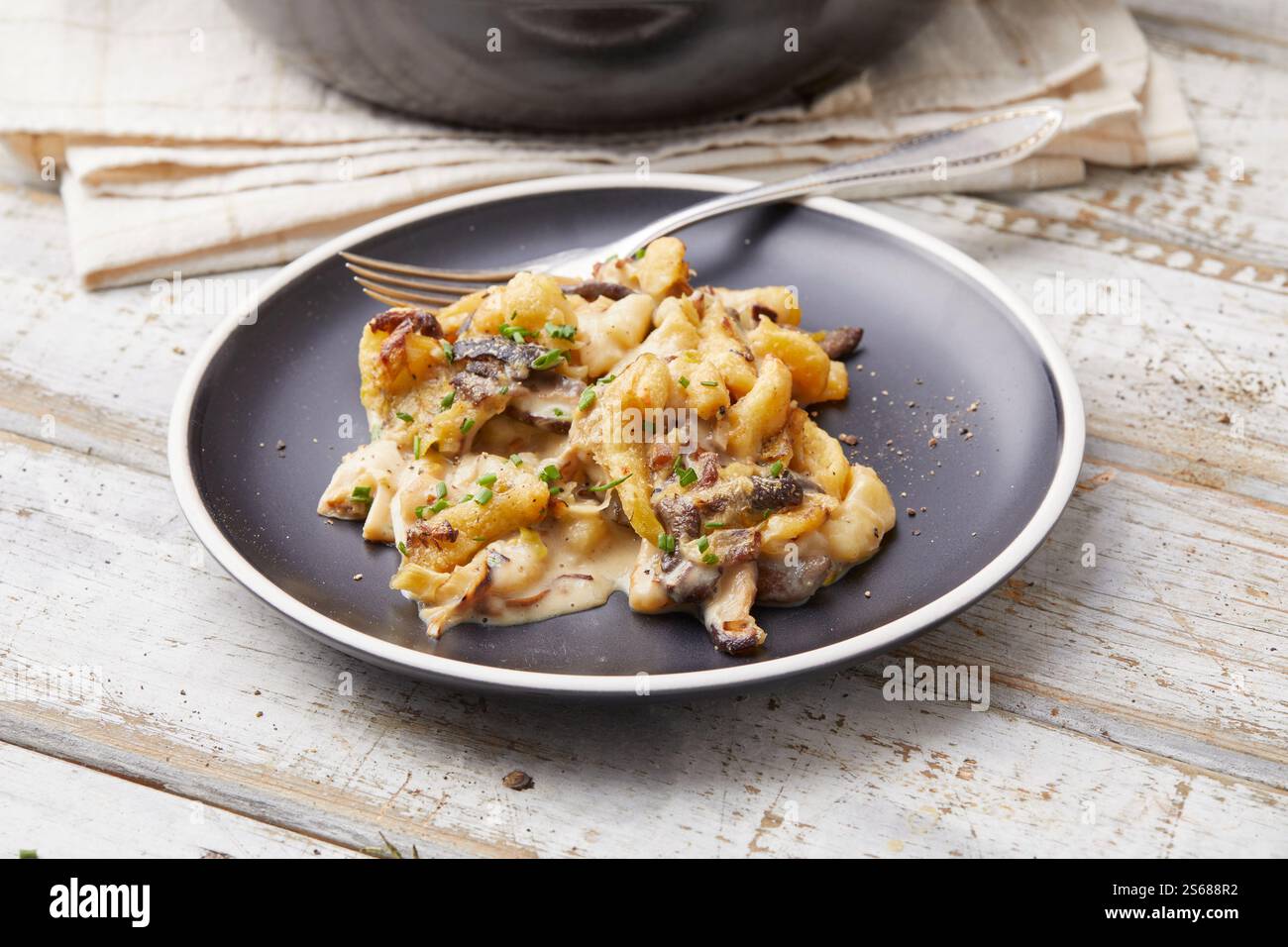 Mushroom Leek and Spaetzle Bake Stock Photo - Alamy