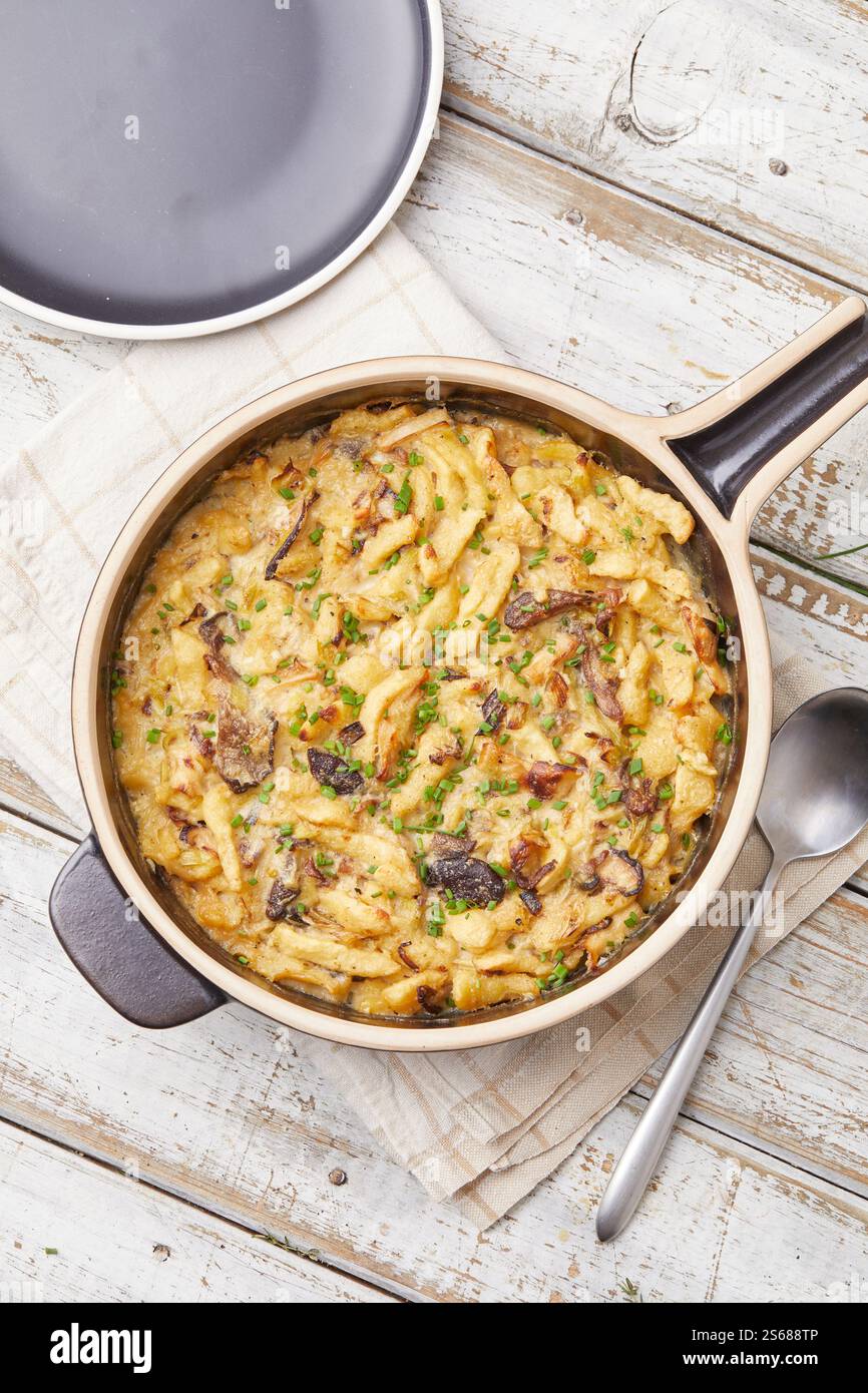 Mushroom Leek and Spaetzle Bake Stock Photo - Alamy