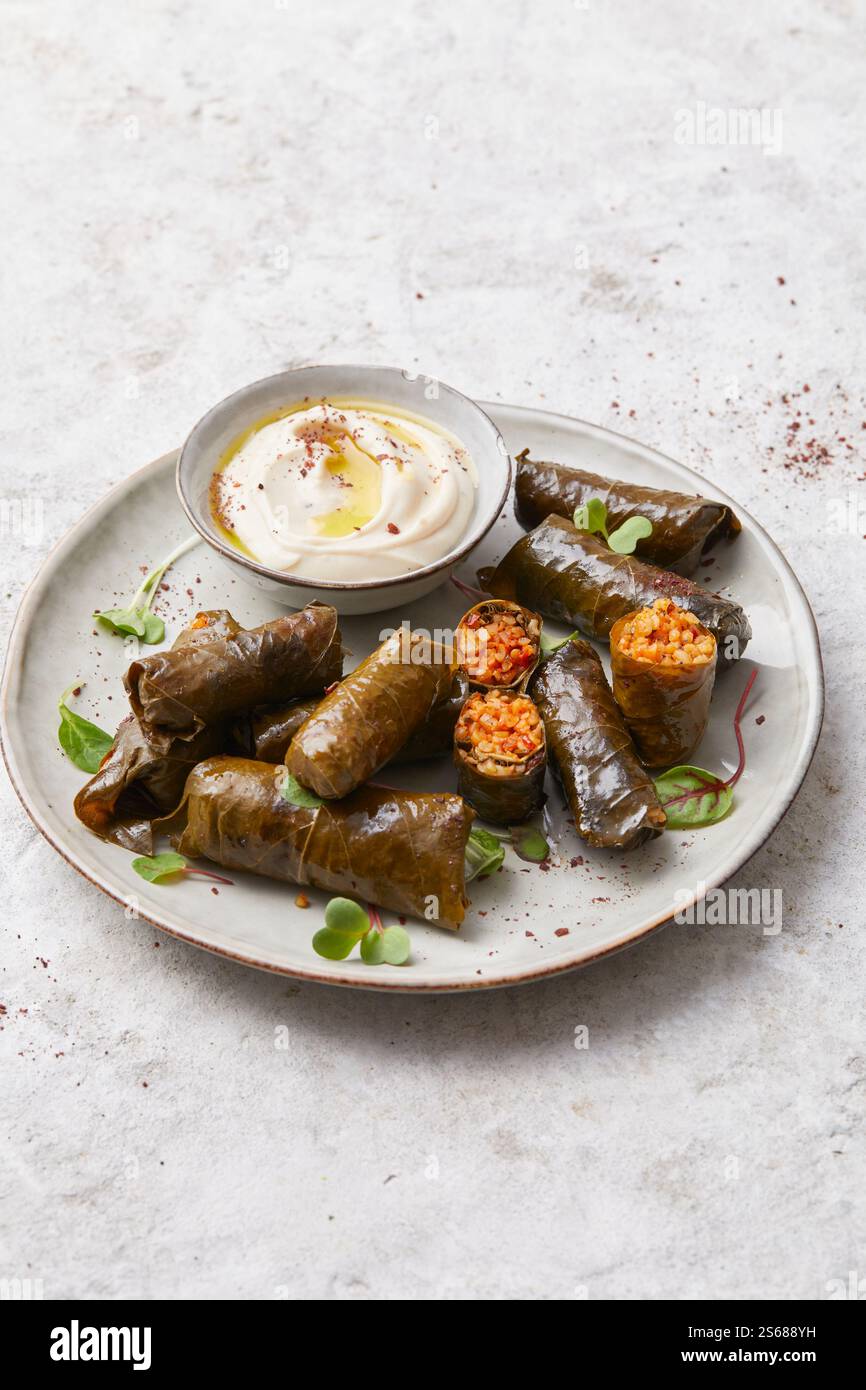 Vine Leaves Stuffed with Bulgar Stock Photo - Alamy