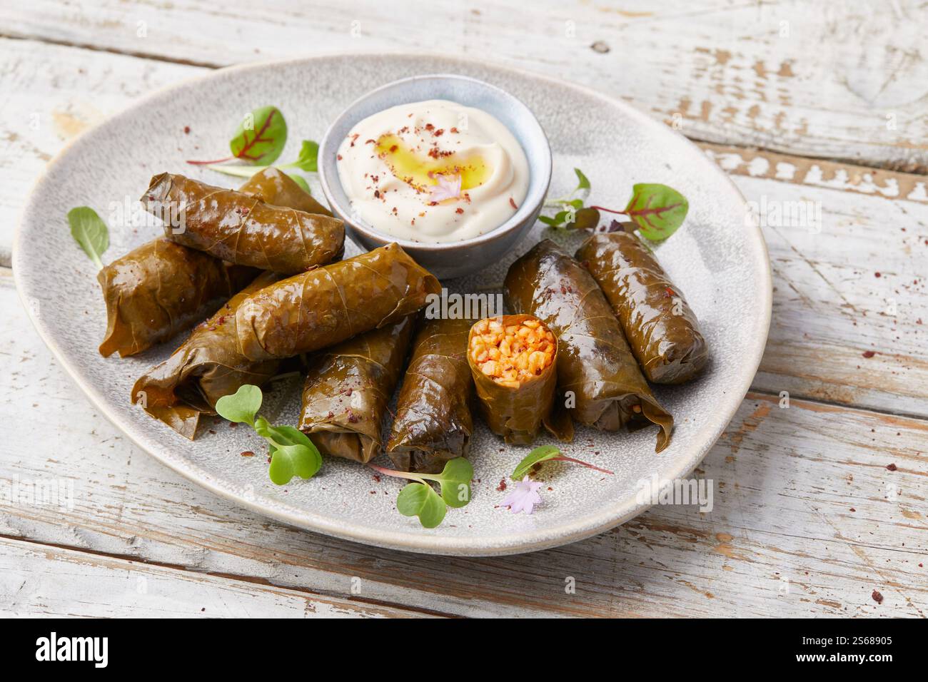 Vine Leaves Stuffed with Bulgar Stock Photo - Alamy
