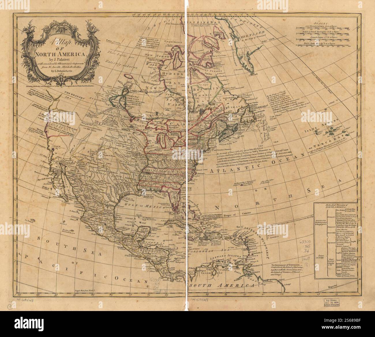 A map of North America, 1765 by Delarochette L. (Louis), Palairet Jean ...