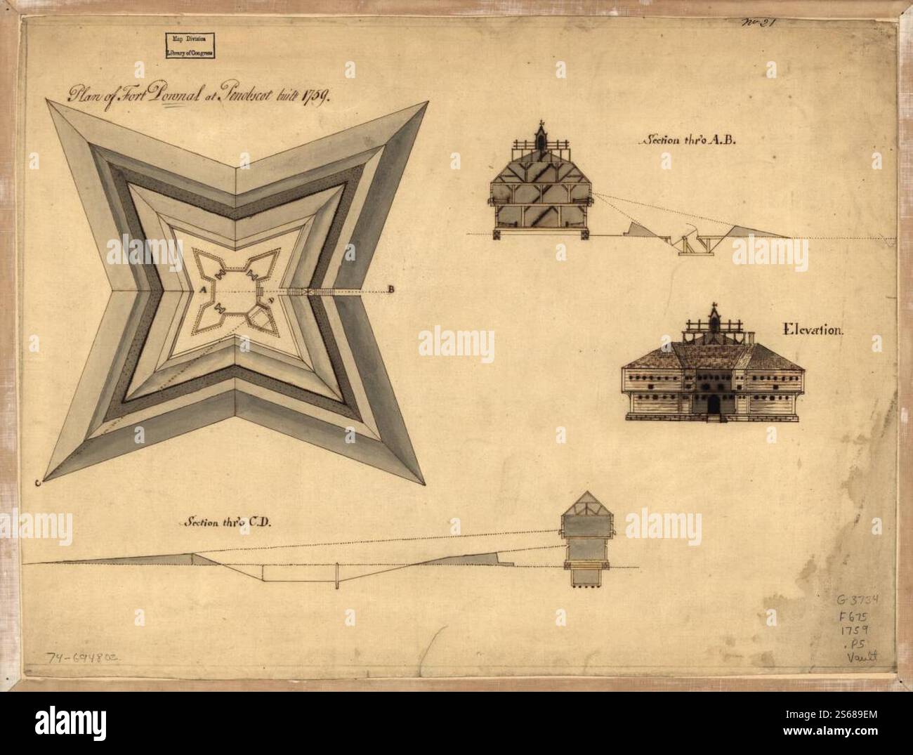 Plan of Fort Pownal at Penobscot built 1759. 1759 Stock Photo - Alamy