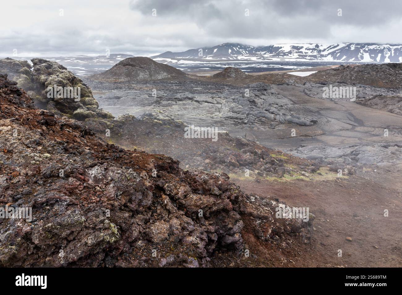 Leirhnjukur volcano black lava fields in Myvatn Geothermal Area in ...