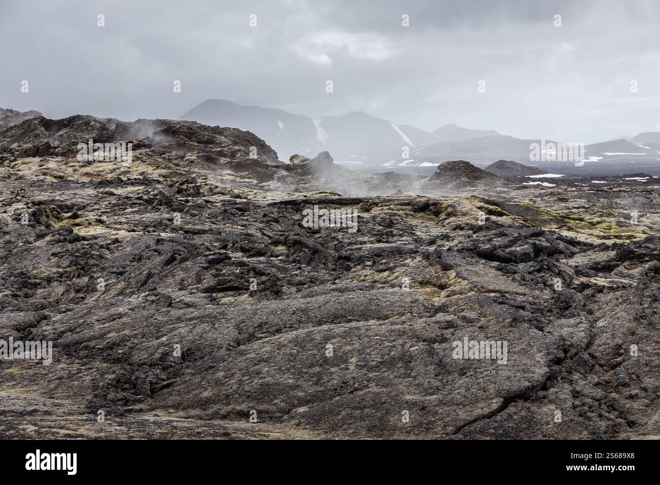 Leirhnjukur volcano black lava fields in Myvatn Geothermal Area in ...