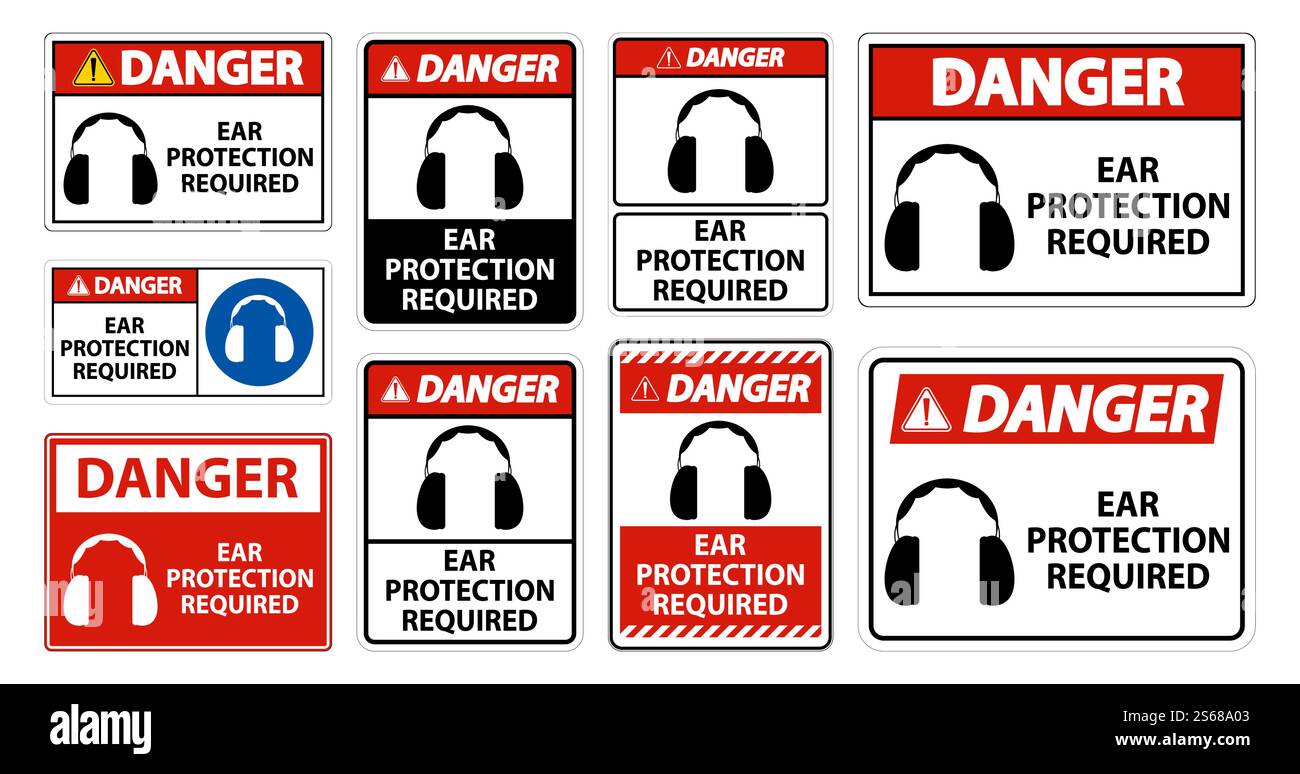 Danger Ear Protection Required Symbol Sign Isolate on transparent ...