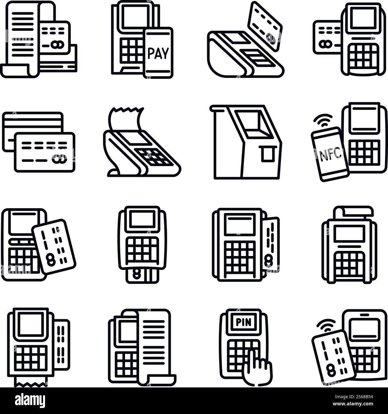 Bank terminal icons set. Outline set of bank terminal vector icons for ...