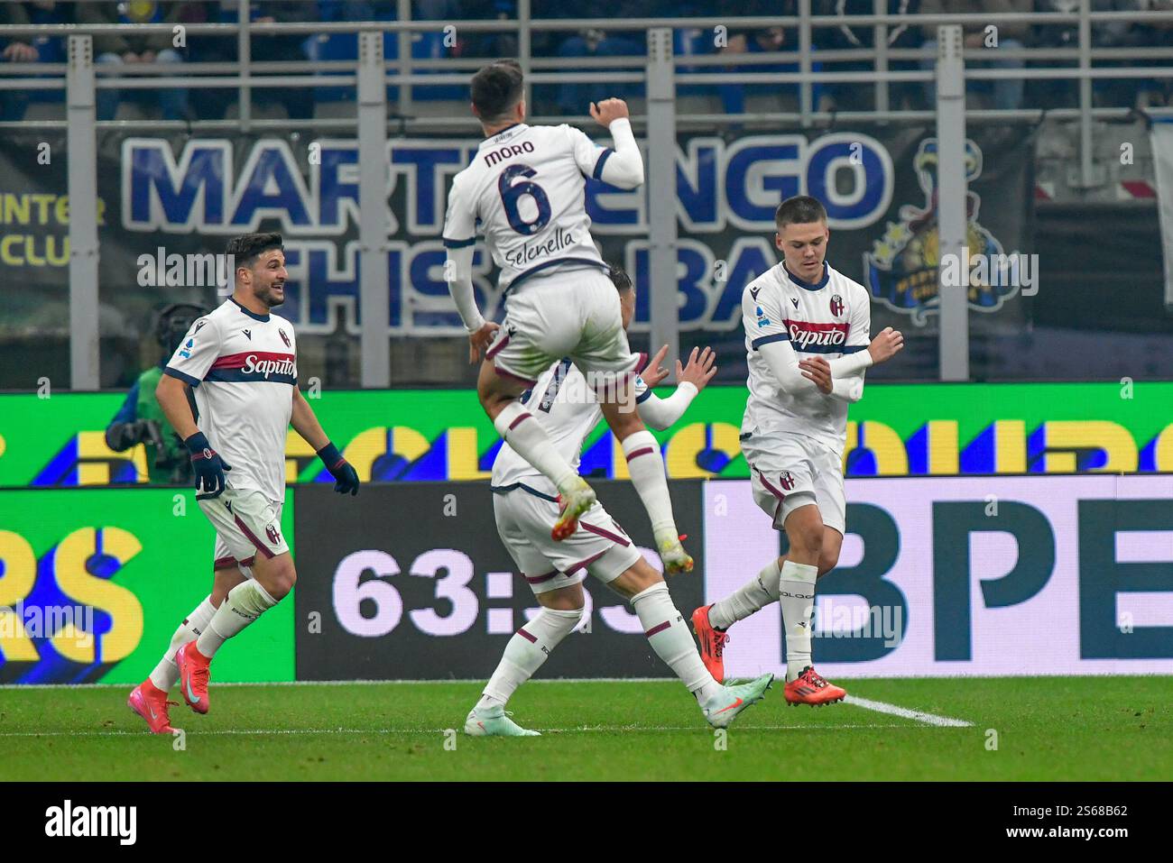 Milano, Italy. 16th Jan, 2025. Emil Holm (2) of Bologna equalises for 2 ...