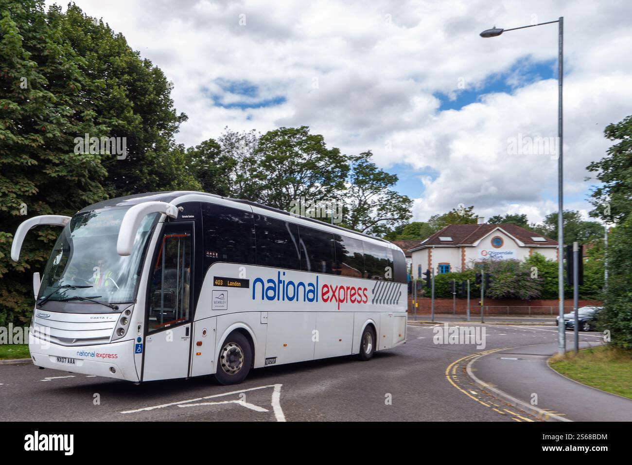 A National Express 403 coach / bus from Bath is pictured as it drives ...