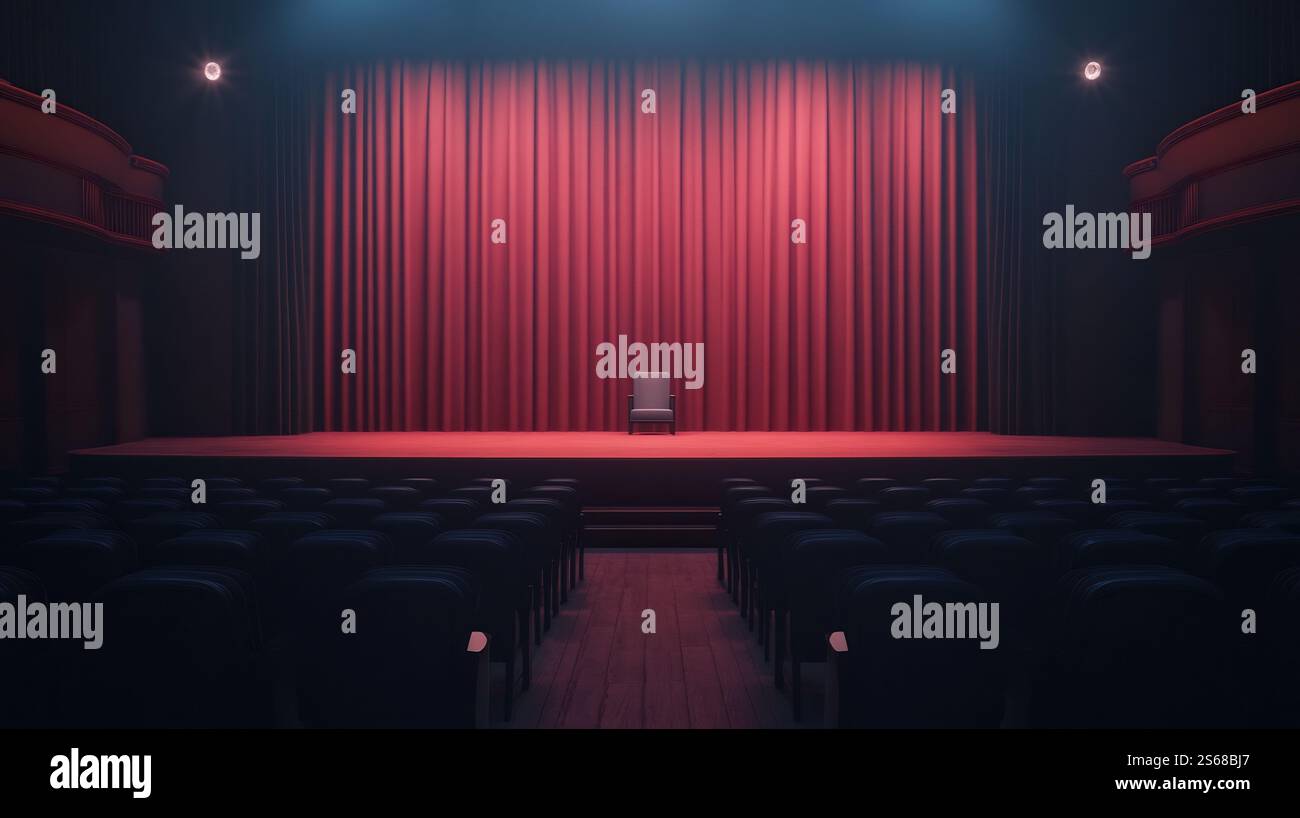 Elegant and Majestic Theater Stage with Vibrant Red Curtain,Spotlights ...