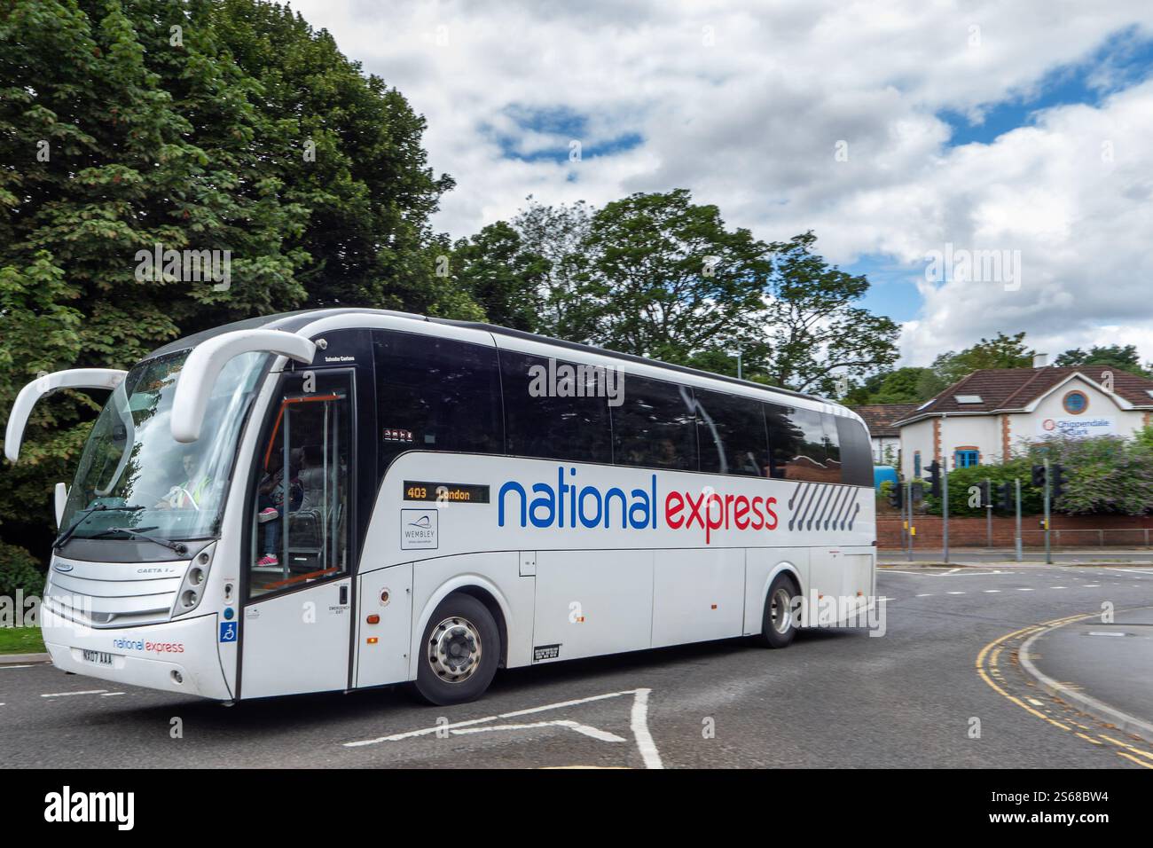 A National Express 403 coach / bus from Bath is pictured as it drives ...