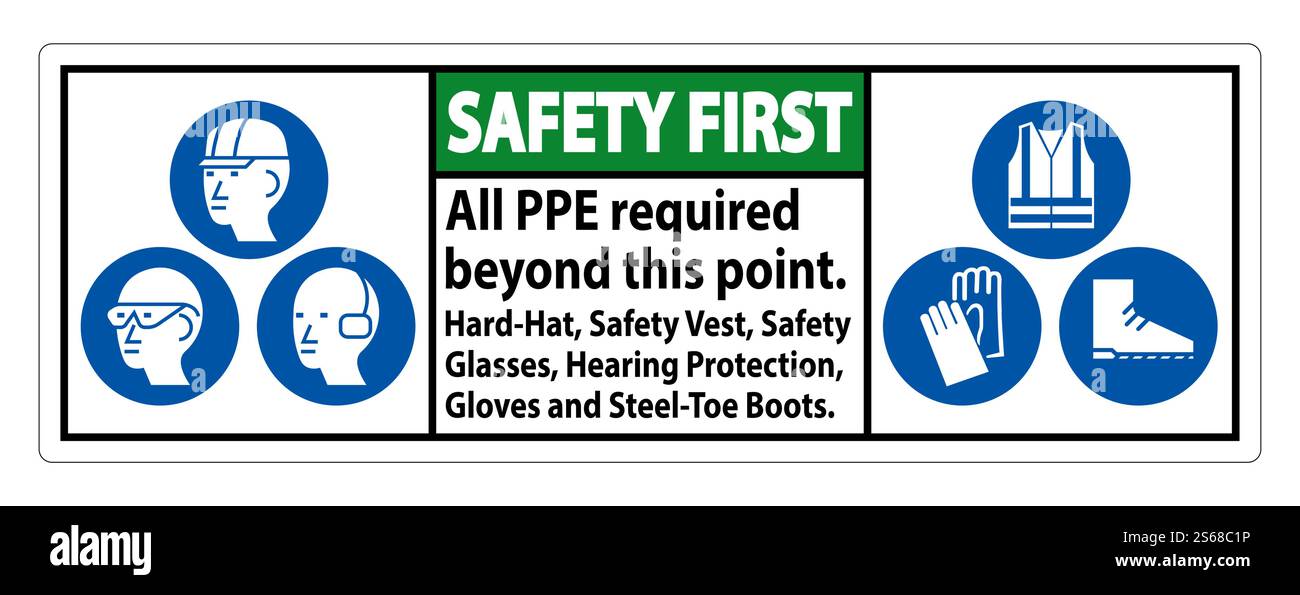 Safety First PPE Required Beyond This Point. Hard Hat, Safety Vest ...