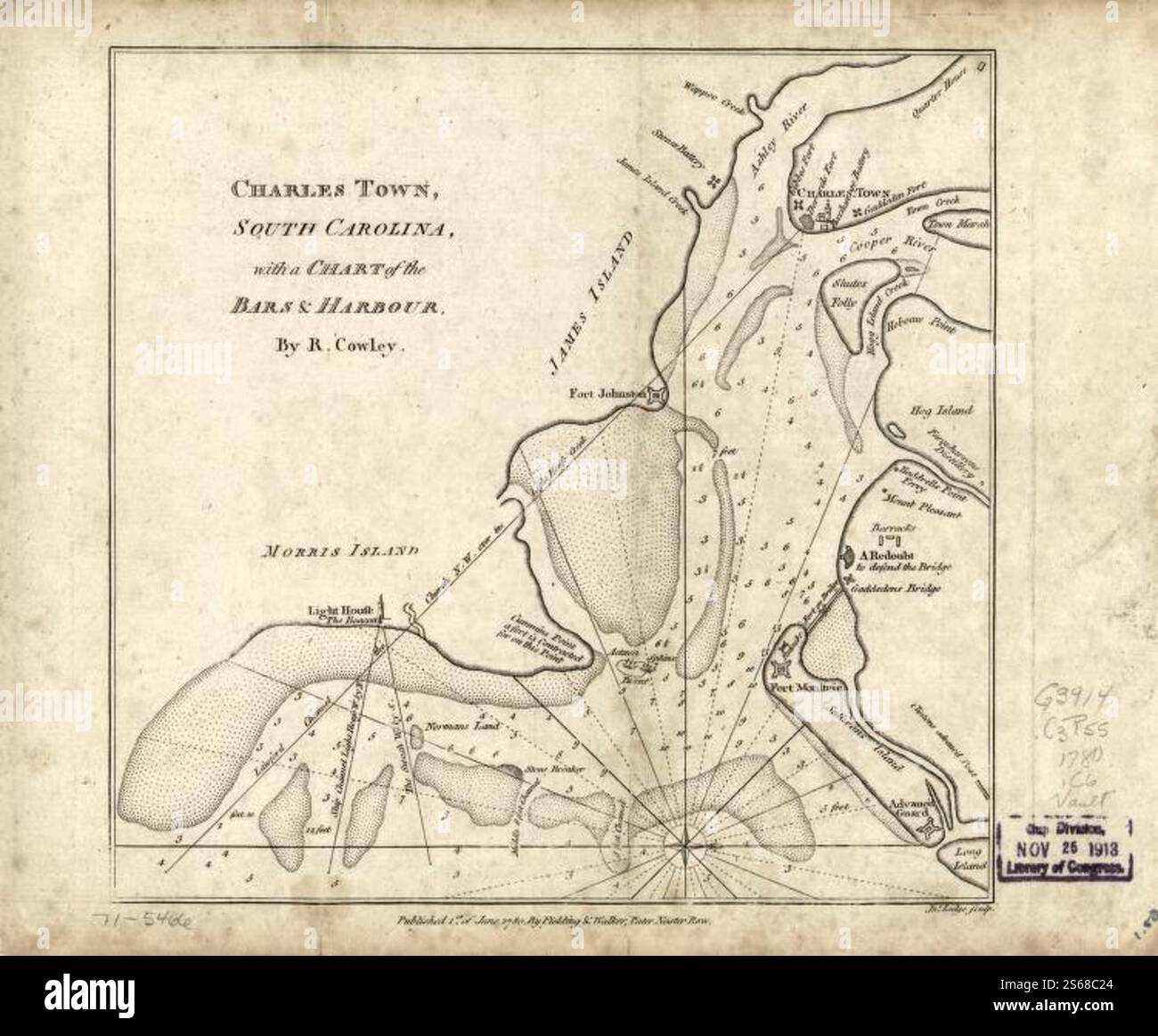 Charles Town, South Carolina, with a chart of the bars & harbour, 1780 ...