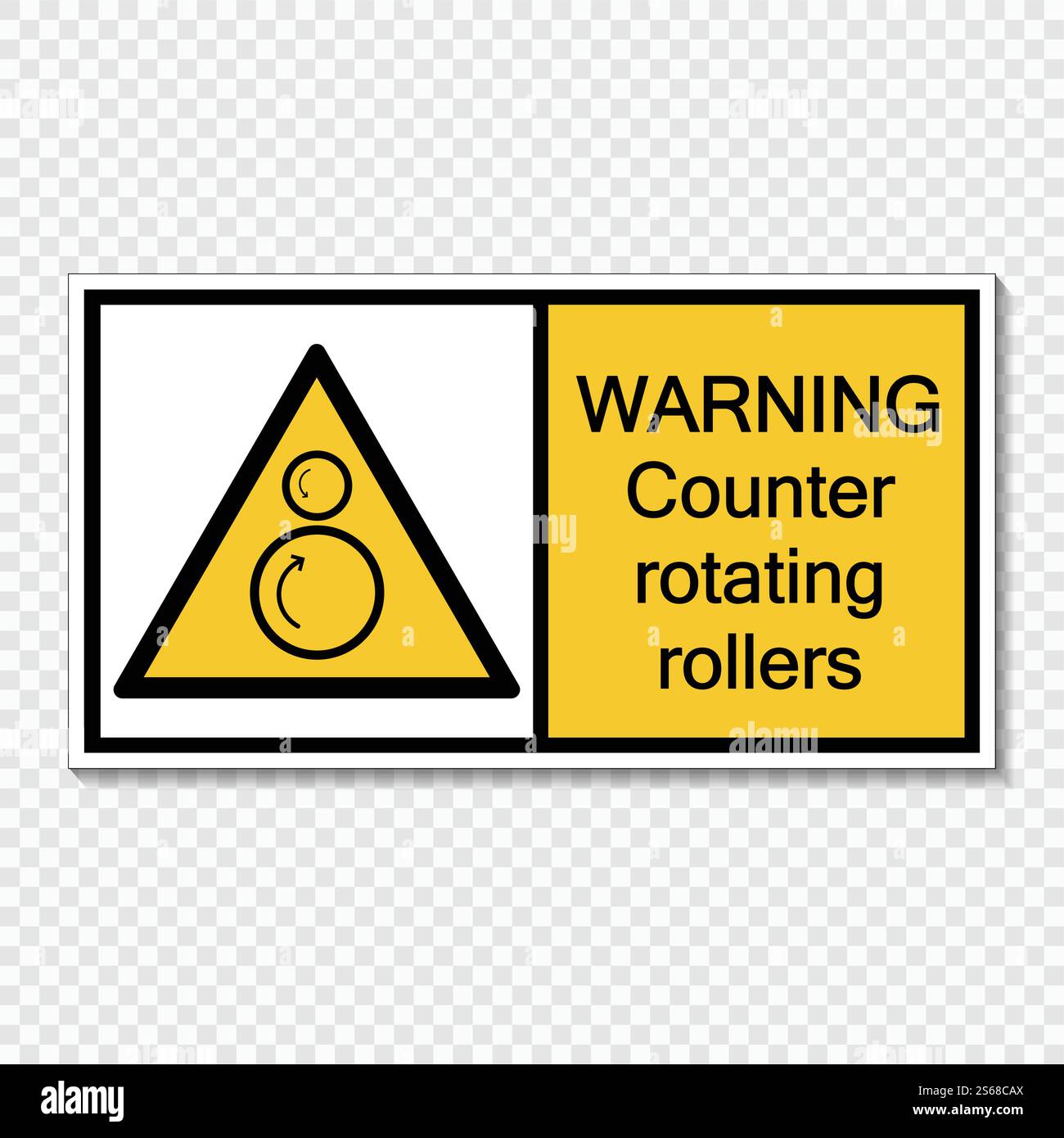 Symbol Warning counter rotating rollers sign label on transparent ...