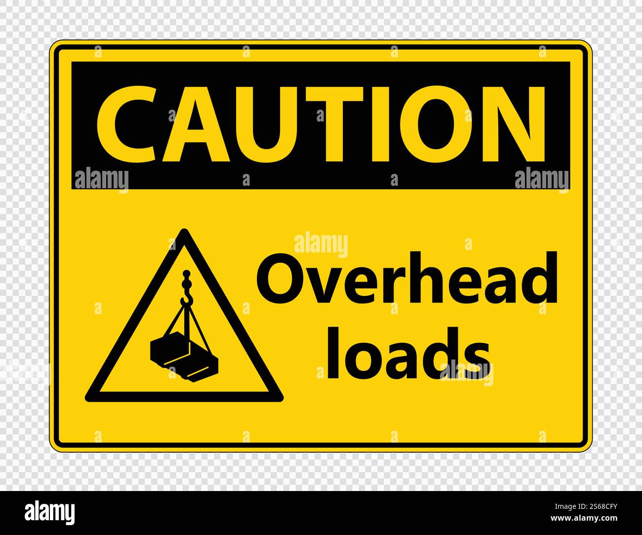 Caution overhead loads Sign on transparent background,vector ...