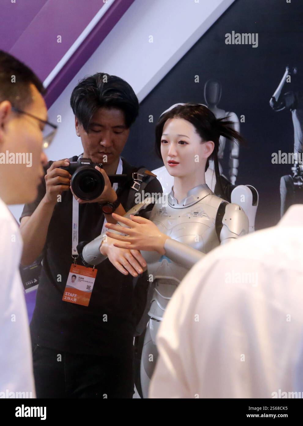 AI humanoid robot booth at the World Artificial Intelligence Conference ...