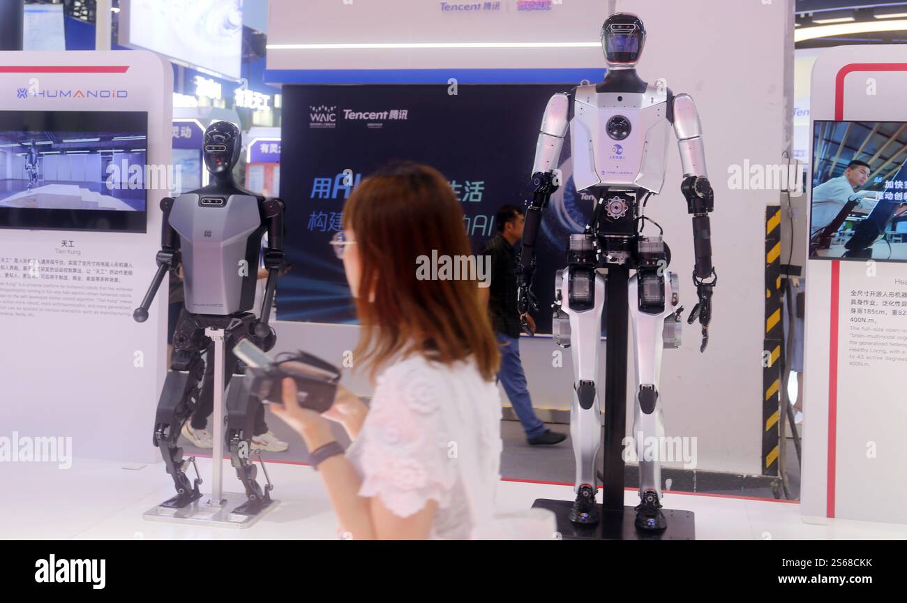 AI humanoid robot booth at the World Artificial Intelligence Conference ...