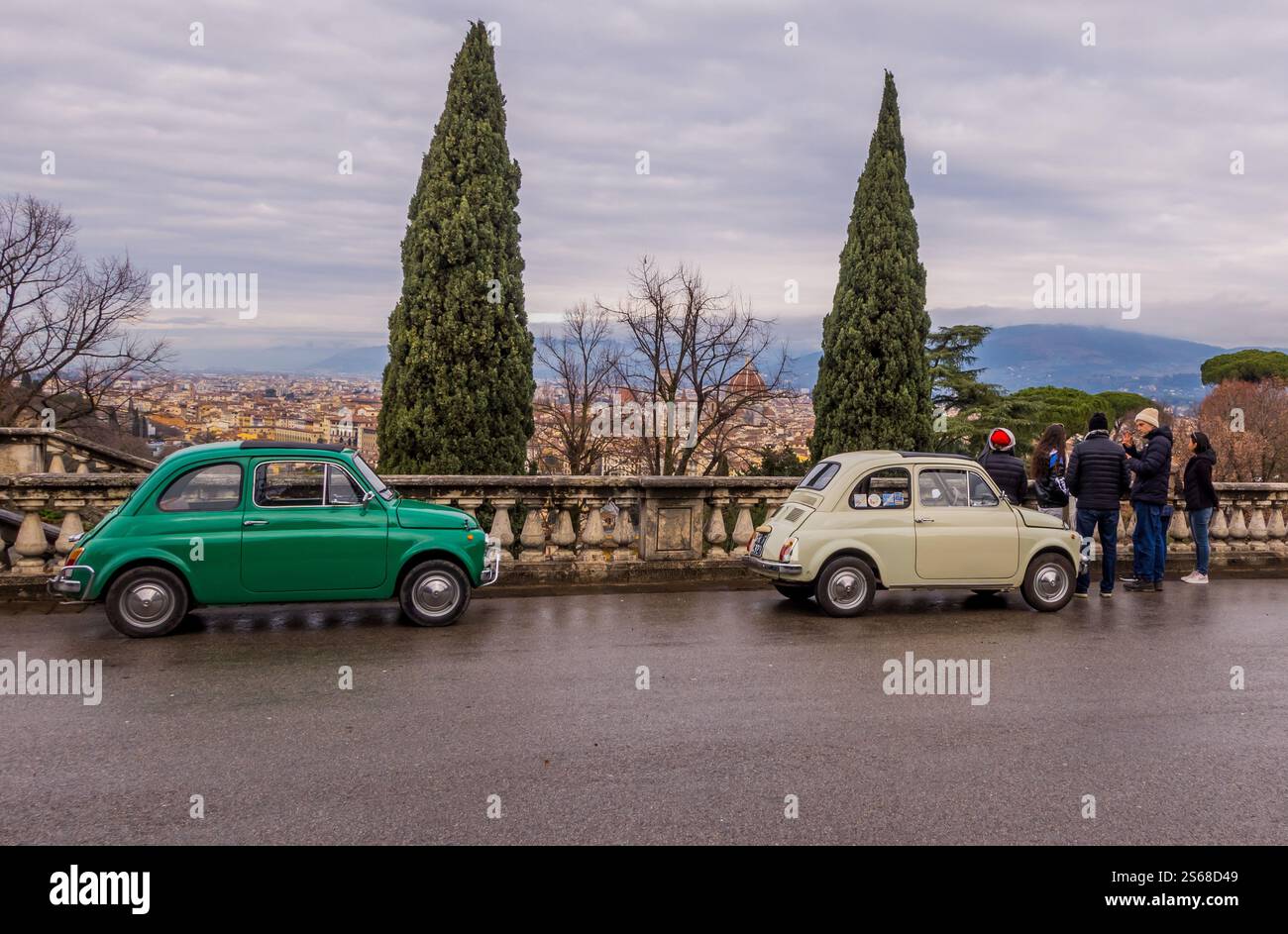 Florence, Italy - December 14, 2024 - classic Fiat 500 tour groups at ...