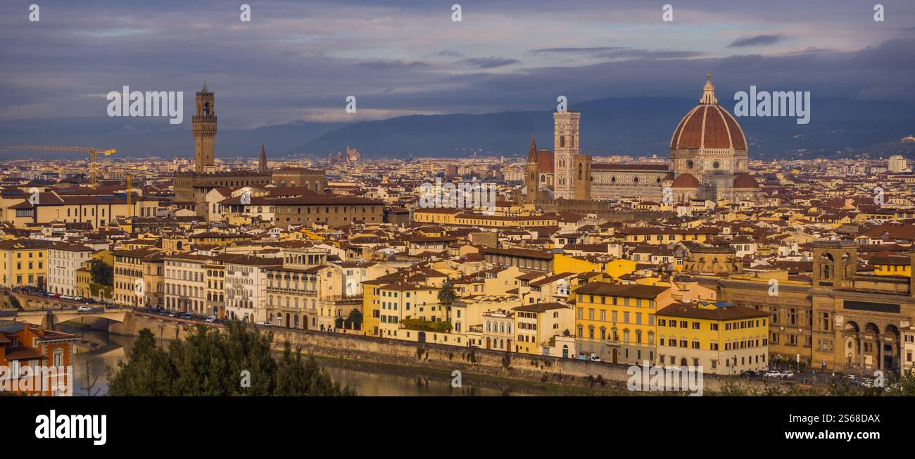 Panoramic view of Florence, Italy from Piazzale Michelangelo Stock ...