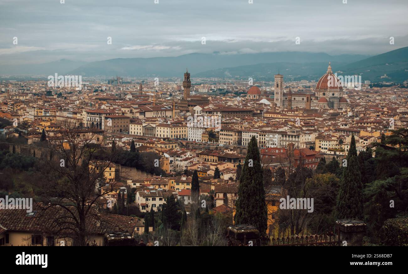 Panoramic view of Florence, Italy from Piazzale Michelangelo Stock ...