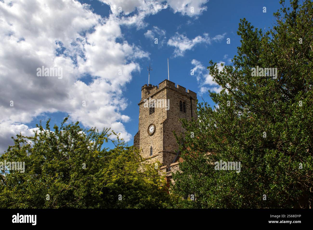 View of Holy Trinity Church, in the market town of Rayleigh in Essex ...