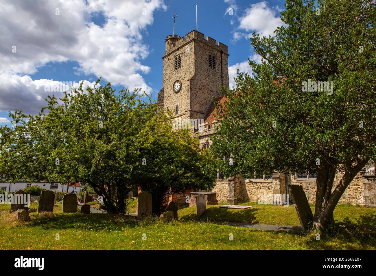 View of Holy Trinity Church, in the market town of Rayleigh in Essex ...