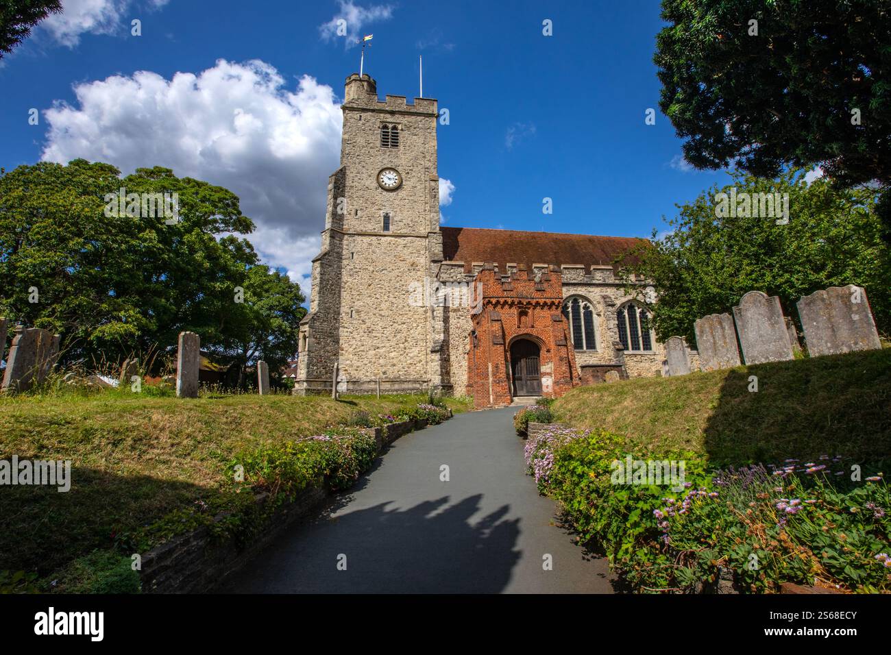View of Holy Trinity Church, in the market town of Rayleigh in Essex ...