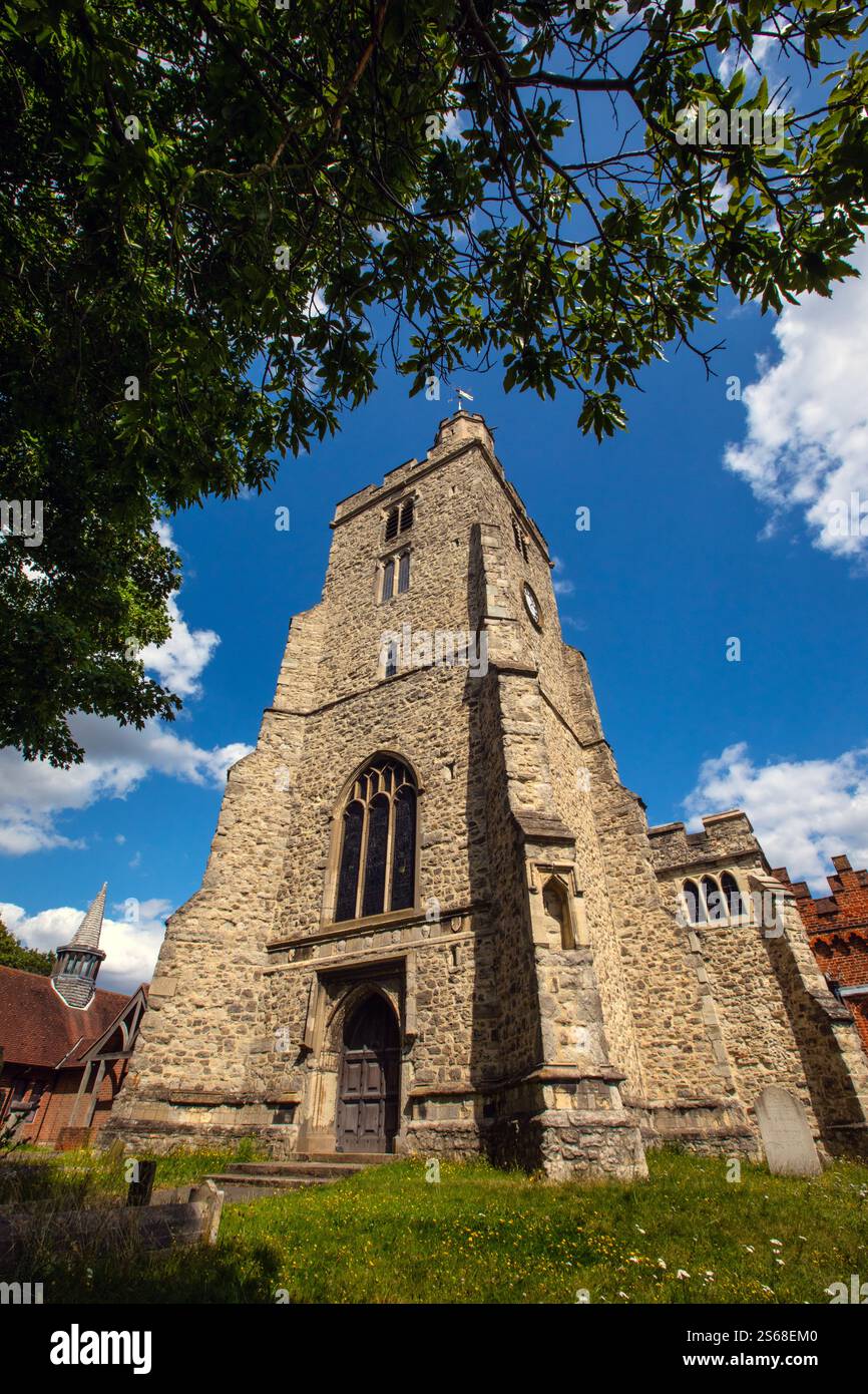 View of Holy Trinity Church, in the market town of Rayleigh in Essex ...